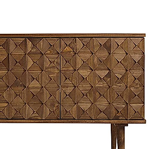 Walker Edison Deluca Boho Solid Wood 2 Door Sideboard with Prism Detail, 58 Inch, Brown