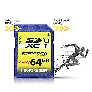64GB SD Card Class 10 SDXC Flash Memory Card Full Size SD Chip USH-I U1 Trail Camera Memory Card by Micro Center (2 Pack)