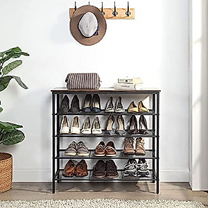 HQXING 5-Tier Shoe Rack Organizer, Metal Mesh Shoe Storage Shelf, for Entryway, Hallway, Closet, Dorm Room, Industrial, Rustic Brown