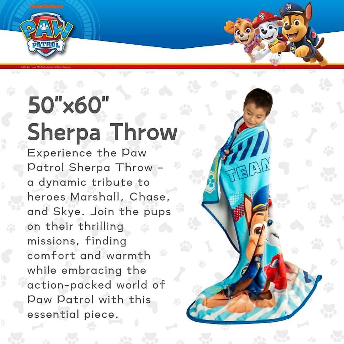 Franco Paw Patrol Kids Bedding Soft Plush Sherpa Blanket Throw, 50 in x 60 in, (Officially Licensed Product)
