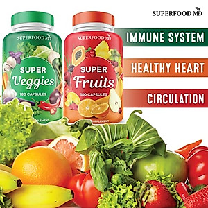 Superfood Fruit and Veggie Supplement - 360 Fruit and Veggie Capsules -100% Whole Super Fruit and Super Vegetable Supplements & Vitamin, Made in USA, Soy Free, Vegan- 60 Servings