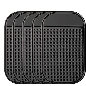 Car Dashboard Non Slip Mat, Bysameyee 5-Pack Anti-Slide Sticky Extra-Thick Dash Pad for Radar Detector, Cell Phone, Keys, Glass, Mirrors, Metal, GPS, Coins