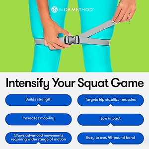 The DB Method DreamBand Pro Squat Resistance Band, Low Impact, Targets Hip Stabilizer Muscles, Workout Exercise Bands for Home Gym Workout Equipment, Proper Squat Form and Glute Activation, 45lb, Gray