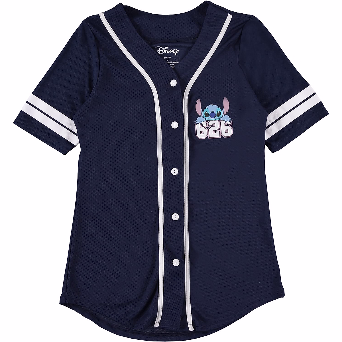 Disney Ladies Lilo and Stitch Shirt - Ladies Classic Lilo and Stitch Baseball Jersey Lilo and Stitch Mesh Jersey (Navy, X-Large)