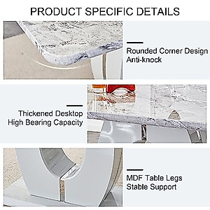 Ginxesh Modern Faux Marble Dining Table for 6,63'' Large Grey Imitation Marble Grain Kitchen Table with MDF Pedestal,Rectangular Oval Marble Dining Table for Dining Room,Living Room,Home,Office