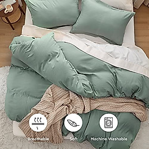 Bedsure Sage Green Duvet Cover Queen Size - Soft Prewashed Queen Duvet Cover Set, 3 Pieces, 1 Duvet Cover 90x90 Inches with Zipper Closure and 2 Pillow Shams, Comforter Not Included
