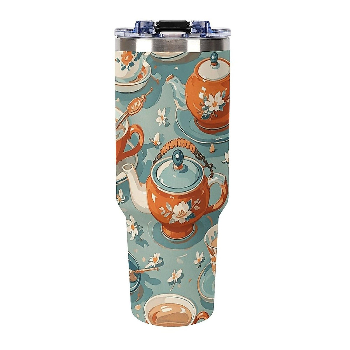 FZQVSGW Teapot And Mug 40 Oz Tumbler with Handle And Straw Stainless Steel Vacuum Insulated Tumblers Reusable Keep Drinks Cold Coffee Cup Holder Friendly Gifts for Women Men Car Gym Travel