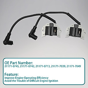 Ignition Coil Pack 2pcs Compatible With Kawasaki FH601V FH641V FH661V FH680V FH721V Replaces# 21171-0745, 21171-0742