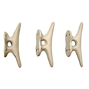 Nautical White Cast Iron Boat Cleat Wall Hooks, 3.5 Inches, Set of 3