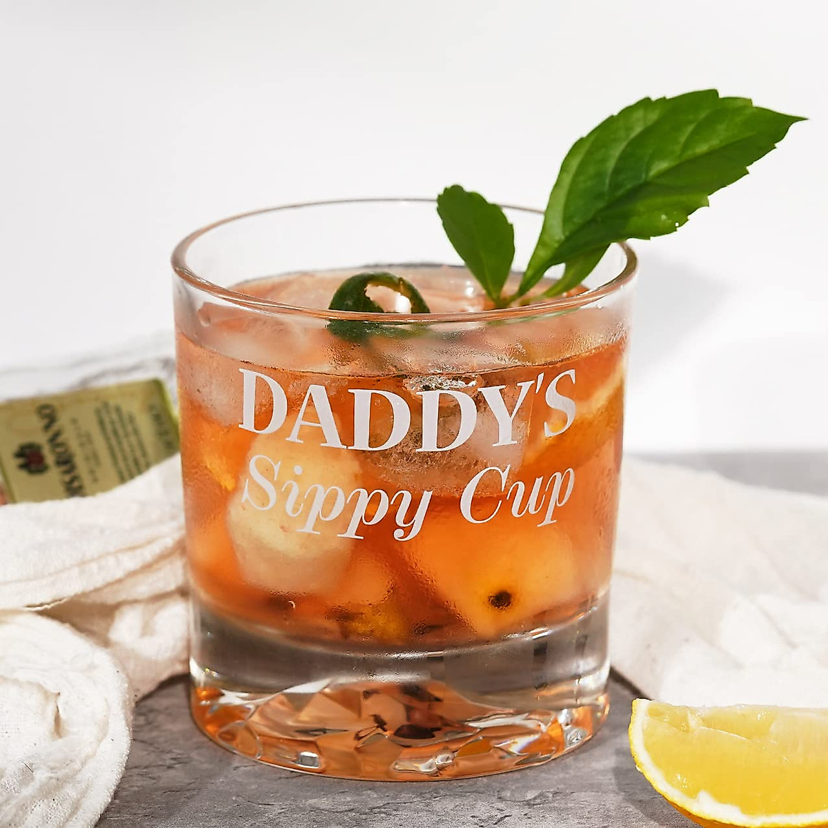 Gifts for Dad Men Valentines Day, Daddy's Sippy Cup Whiskey Glass, Funny Birthday Gag Dad Husband Gifts Ideas from Daughter Son Kids, Stocking Stuffers, Bourbon Scotch Gifts for Expecting Father