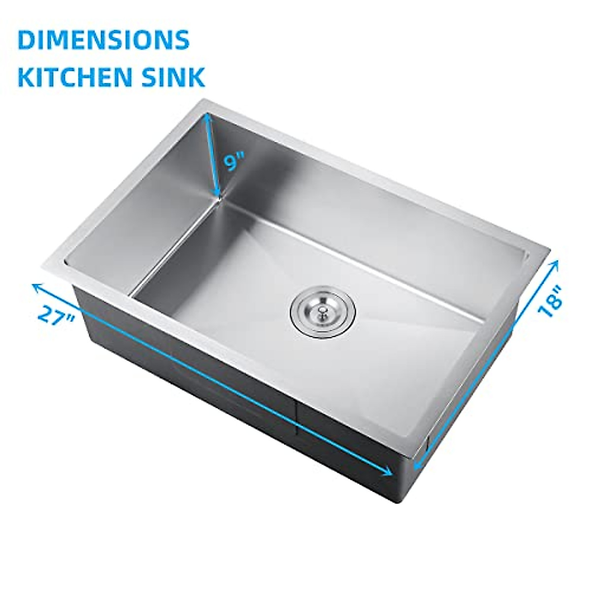 MELANSTAR Drop in Kitchen Sink Single Bowl Stainless Steel Sink Basin with Sink Strainer Waste Basket and Bottom Grid, 27" x 18" x 9" 16 Gauge