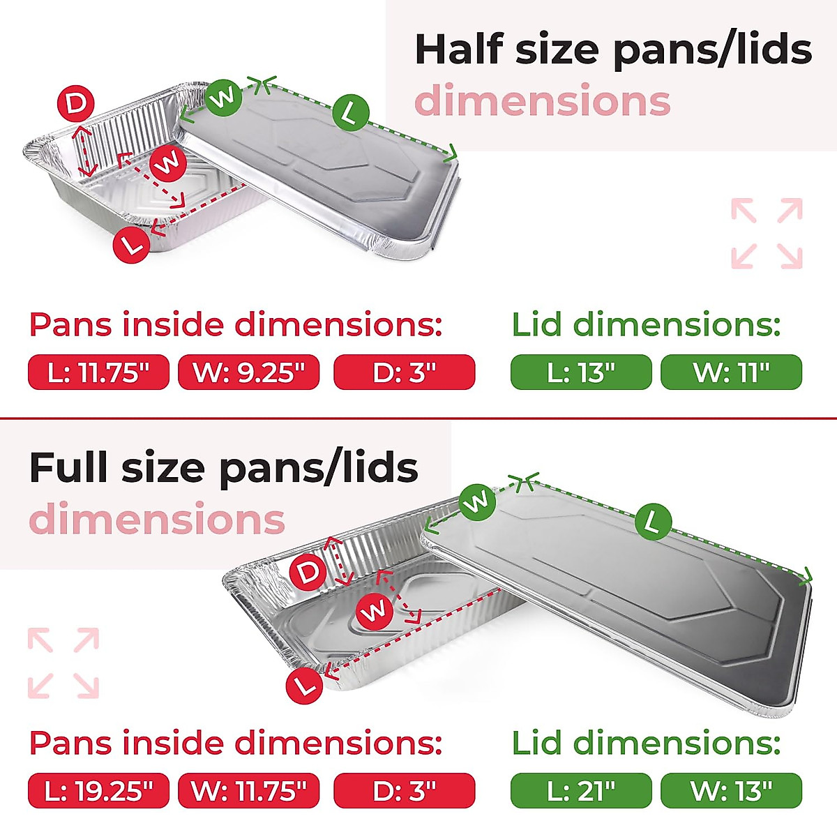 IDL Packaging Aluminum Foil Pans with Lids, Deep - 15 pc Chafing Dish Set - 5 Full Size and 10 Half Size Steam Table Pans + Lids - Disposable Cookware for Catering, Buffet, Party, BBQ
