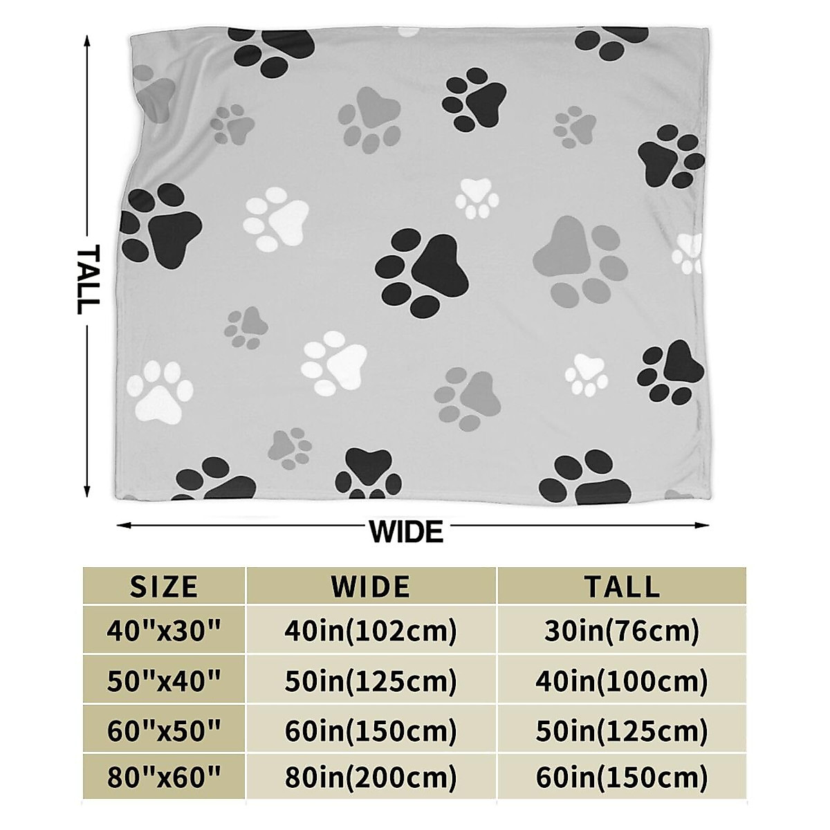Pets Dog Paw Grey Blanket Soft Warm Lightweight Throw Blanket Cozy Plush Bed Blanket for Bedroom Living Rooms Sofa Couch Bed Gifts 40"X30"