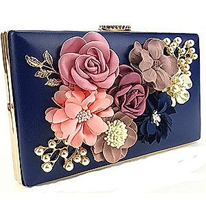 AMAZE Flower Clutch Purse for Women Floral Evening Bags for Wedding Bride Formal Party (Navy Blue)