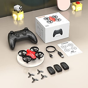 TOMZON A24 Mini Drone for Kids with Battle Mode, Kids Drone with Throw to Go, High Speeds Rotation, Self Spin and 3D Flip, RC Quadcopter with Altitude Hold, Headless Mode, 3 Batteries, Safe Cover, Red
