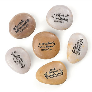 MJFloria Inspirational Scripture Stones, Rocks Engraved Psalm Bible Verse Jesus Christian Religious Gifts for Women Men Kids Friends Family Home Church, Centerpiece, Decorative 6 PCS, Easter Gift