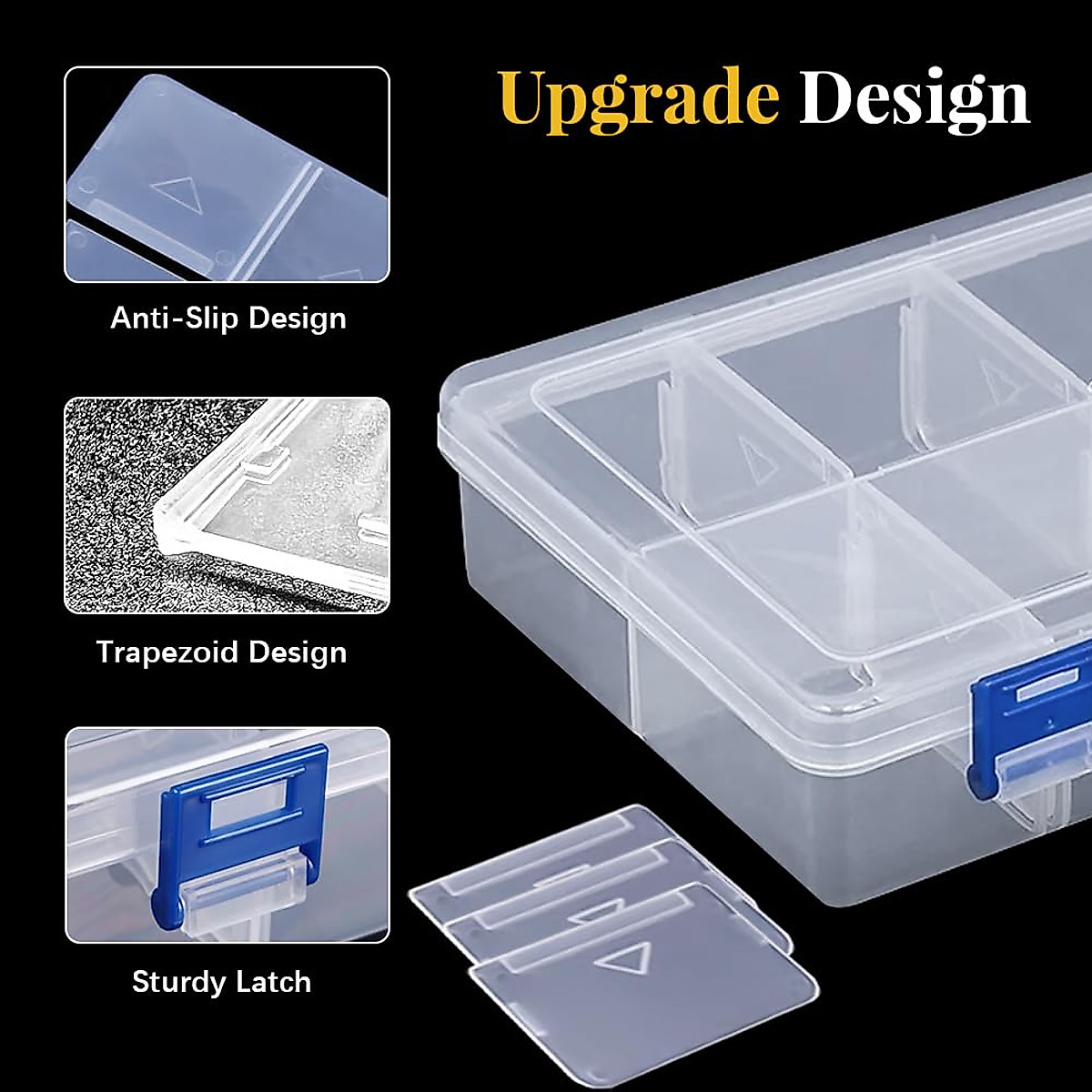 Senbos 8 Grids Bead Organizers and Storage, Plastic Organizer Box with Removable Dividers for Candies Snacks Electronics Jewelry Small Parts, 2 Pack