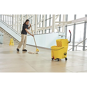 Rubbermaid Commercial 35Qt WaveBrake 2.0 Side-Press Mopping Bucket and Wringer with Foot Pedal Drain, Yellow, for Professional/Industrial/Business Heavy-Duty Floor Cleaning/Mopping