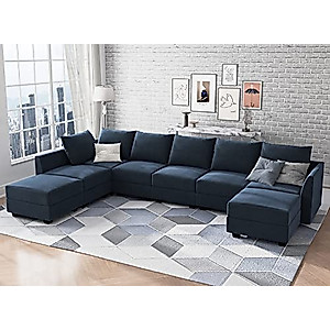 HONBAY Modular Sectional Sofa with Ottoman Oversized U Shaped Couch with Reversible Chaise Velvet Sleeper Modular Sofa Convertible Sectional Couch for Living Room, Dark Blue