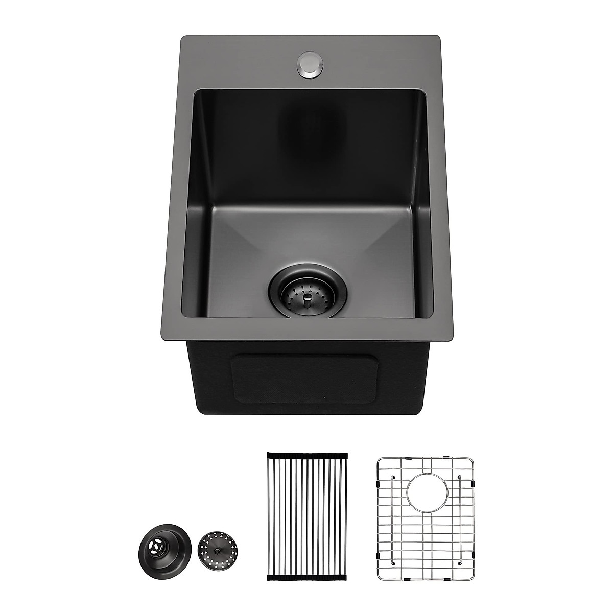 Lordear 15x20 Inch Drop In Bar Sinks Stainless Steel Single Bowl Topmount Kitchen Sink Gunmetal Black 16 Gauge Overmount RV BAR PREP SMALL Kitchen Sinks