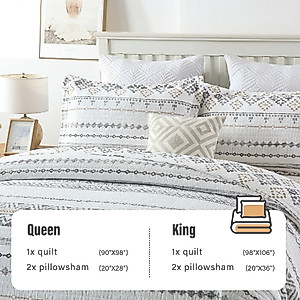 Y-PLWOMEN Queen Size Quilt 100% Cotton Boho Queen Quilts, White Queen Quilt Sets, Lightweight Bohemian Queen Size Bedspreads for All Season, 3 Piece