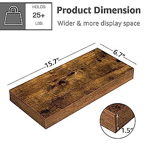 QEEIG Floating Shelves Bathroom Shelf Bedroom Kitchen Farmhouse Small Book Shelf for Wall 16 inch Set of 3, Rustic Brown (015-BN3)