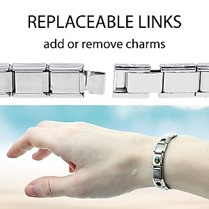 Fablinks Italian Charm Bracelet, 9mm 304 Stainless Steel Charms Link Starter Bracelets for Women, Silver Modular Nomination Jewelry for Men with Tool and 3 Extra Links