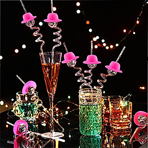 18 Pcs Mirror Disco Ball Straws 70s Disco Party Decorations Christmas Silver Disco Straw Decor Plastic Disco Decorative Straws Cowboy Hat Disco Ball Straws for Dance Holiday Wedding Birthday Party
