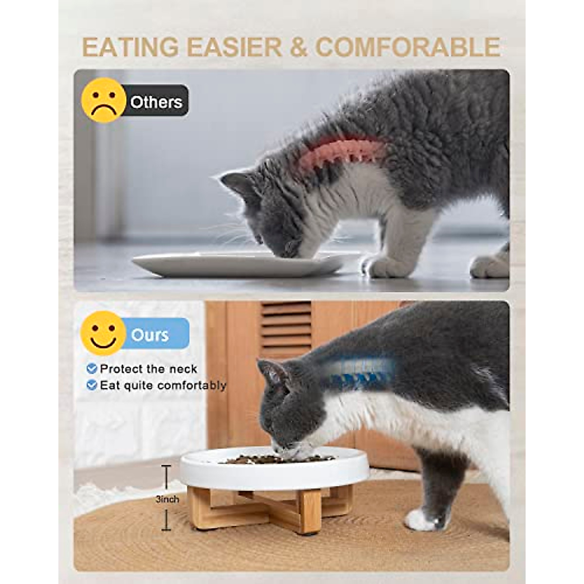 Raised Cat Dog Slow Feeder Bowl with Stand, Cat Bowls for Slow Eating, Ceramic Elevated Slow Feed Cat Bowls, Pet Bowl for Cat and Dog, Cat Puzzle Feeder for Healthy Eating Diet, 3'' High, 8.5'' Wide