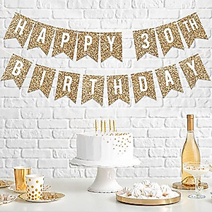 Pre-Strung Happy 30th Birthday Banner - NO DIY - Gold Glitter 30th Birthday Party Banner - Pre-Strung Garland on 6 ft Strands - Gold Birthday Party Decorations & Decor. Did we mention no DIY?
