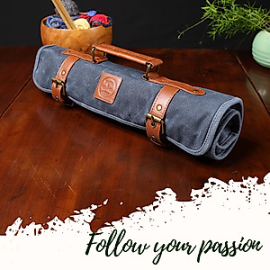 Earth & Fiber Co. Waxed canvas paint brush holder - Art bag for painting, drawing & art supplies - Painting supplies and art supplies for adults - Art storage roll bag for artists (blue)