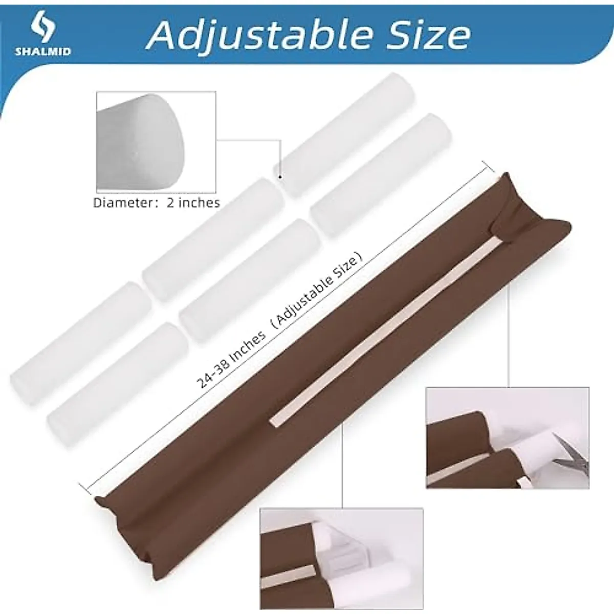 Shalmid Home Under Door Draft Stopper, 24 to 38 Inch Adjustable Draft Stoppers, Blocks Dust Wind Light Noise (Coffee Stripe)