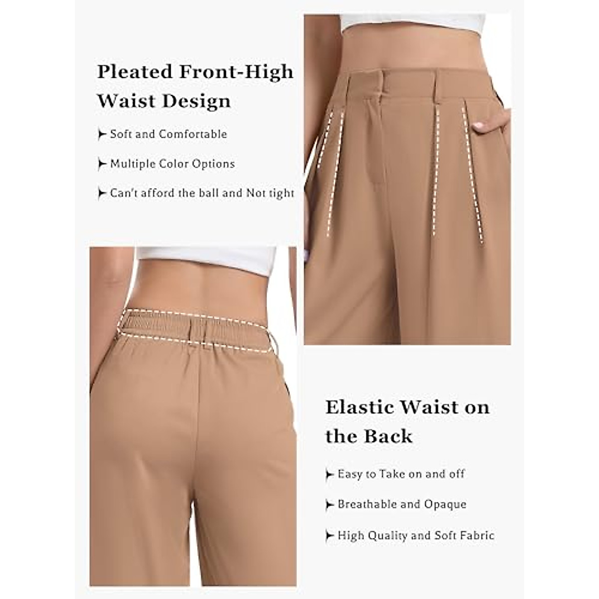 NIeyook High Elastic Waisted Wide Leg Pants for Women Casual Flowy Long Relaxed Fit Palazzo Pants with Pockets Hot Pink