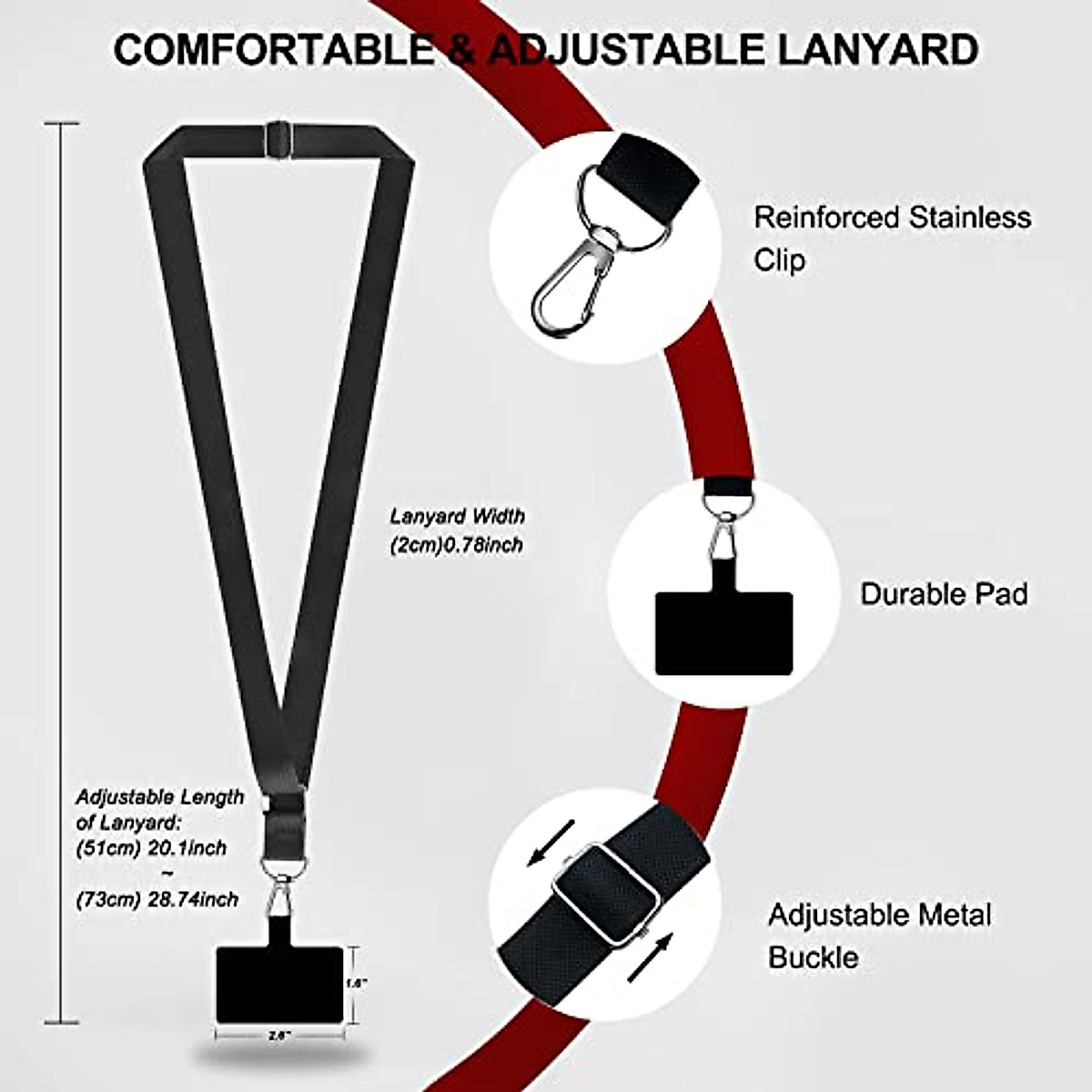 BFSD·DM Phone Lanyard,Cell Phone Lanyards for Around The Neck,Adjustable Nylon Phone Strap Crossbody Compatible with Most Smartphones with Full Coverage Case(Black)