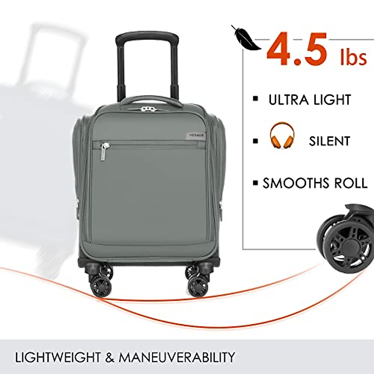 Verage Carry On Underseat Luggage with Wheels & USB Port, 14 Inch Wheeled Spinner Bag Carry-on Luggages for Airlines, Lightweight Suitcase Men Women, Pilots and Crew (14-Inch Compact)