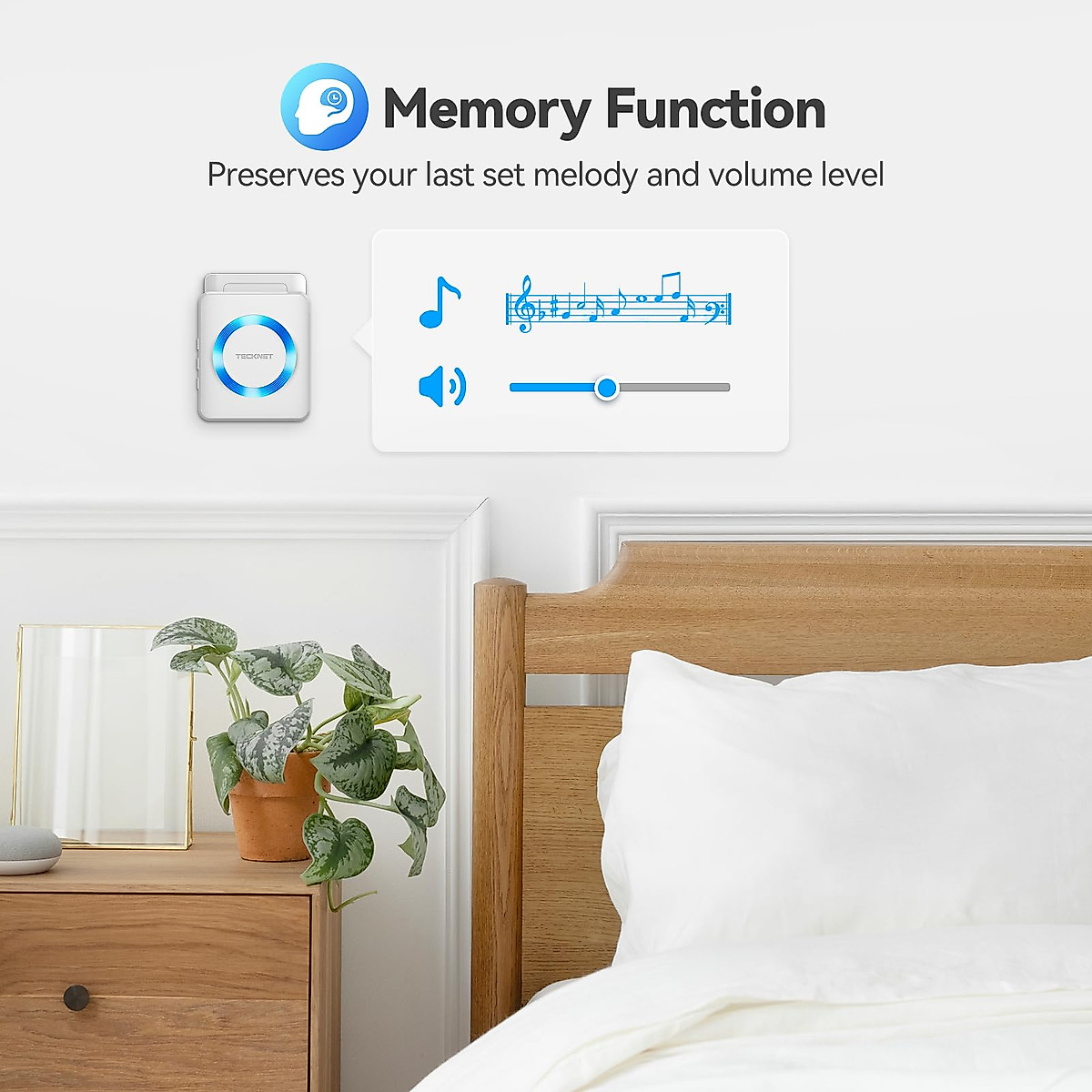 TECKNET Wireless Doorbell for Home, IP65 Waterproof Door Bell 1,300ft Range 110dB Plug in Doorbell Kit for Classroom Doorbell Battery Powered with 38 Chimes & 5 Volume Levels, LED Flashing (White)