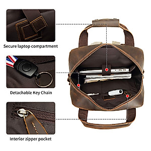 Polare Full Grain Leather 17.3‘’ Backpack Laptop Bag Camping Travel Rucksack Fits 15.6'' Laptop Dark Brown