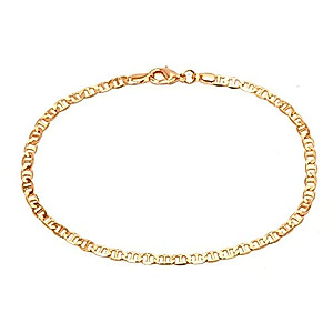 Barzel Womens Gold Anklet Flat Mariner 18K Gold Plated Flat Marina Link Anklet for Women - Made In Brazil (10.00)