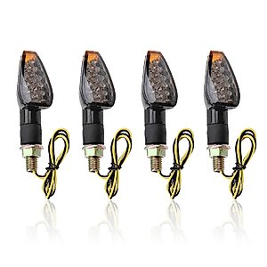4PCS Motorcycle Turn Signals,14LED Front+Rear Motorcycle Blinkers with Cool Amber Lamp,12V Motorcycle Turn Signal Light Compatible with Yamaha Kawasaki Motorcycle Accessories (Smoked Black Shell)