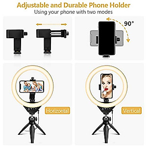 UBeesize 10" Selfie Ring Light with Tripod Stand & Cell Phone Holder, Dimmable Desktop LED Circle Light for Live Streaming/Makeup/YouTube/TIK Tok, Compatible with iOS and Android Phones
