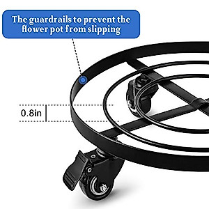 AMAGABELI GARDEN & HOME 16" Metal Plant Caddy Heavy Duty Iron Potted Plant Stand with Wheels Round Flower Pot Rack on Roller Dolly Holder Mover Indoor Outdoor Planter Trolley Casters Brakes BG1721