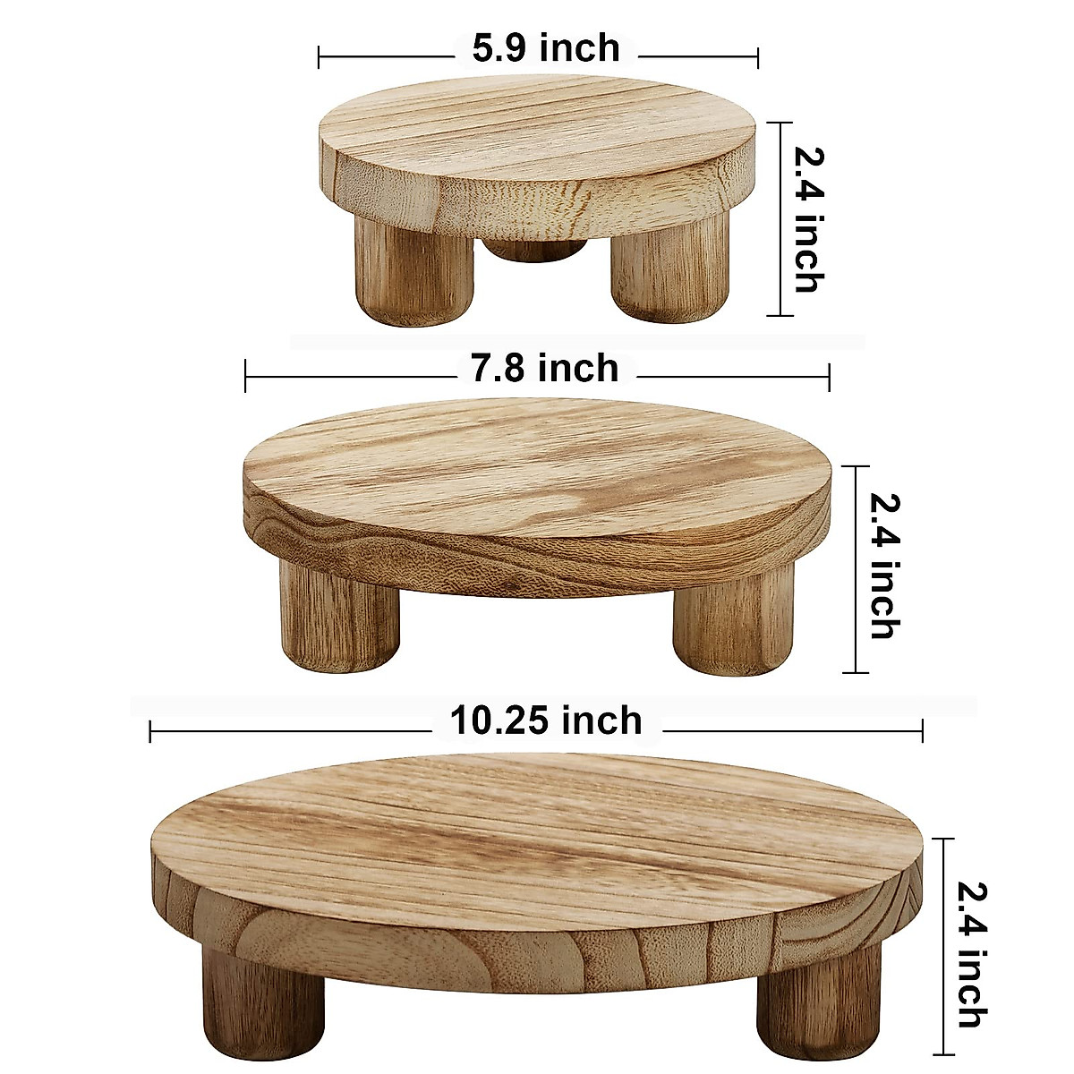 Bekith 3 Pack Wooden Stool Display Stand, Wood Stool Plant Riser, Round Small Plant Stand, Rustic Stool Flower Pot Holder, Modern Decorative Display Stand for Home Indoor and Outdoor