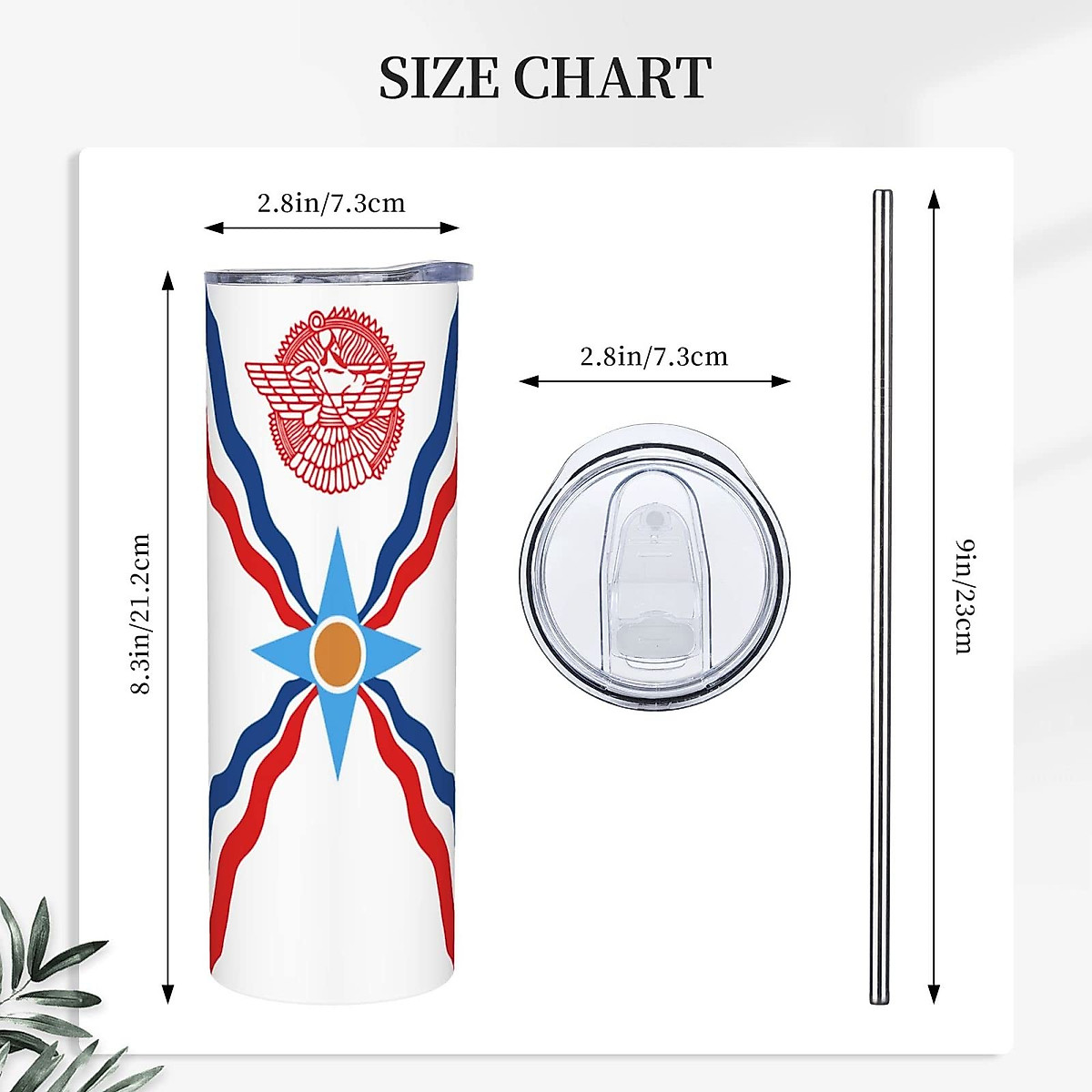 LIICHEES Flag of the Assyrians Stainless Steel Vacuum Insulated Tumbler 20oz Coffee Cups Travel Mug Water Cup with Metal Straw Cleaning Brush