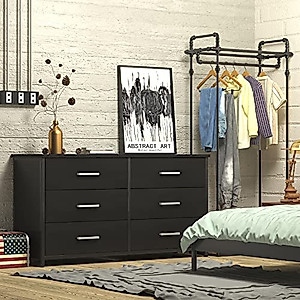 IKENO 6 Drawer Double Dresser, Industrial Wood Dresser for Bedroom, Sturdy Steel Frame…
