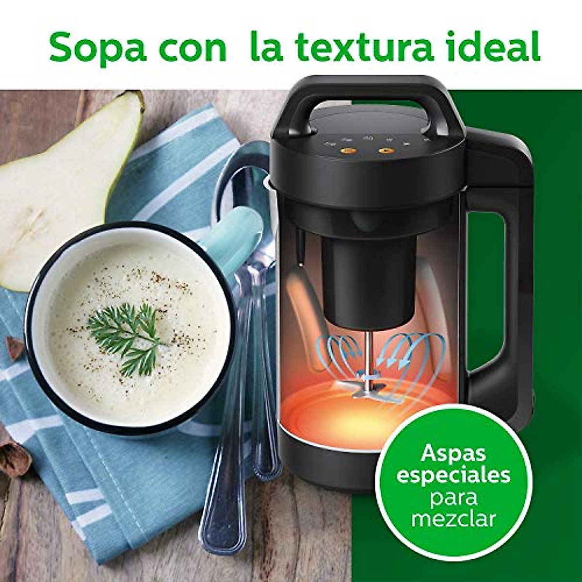 Philips Soup and Smoothie Maker, Makes 2-4 servings, HR2204/70, 1.2 Liters, Black and Stainless Steel