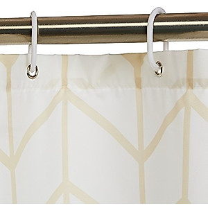 Amazon Basics Fabric Shower Curtain with Grommets and Hooks - 72 x 72 Inch, Natural Herringbone