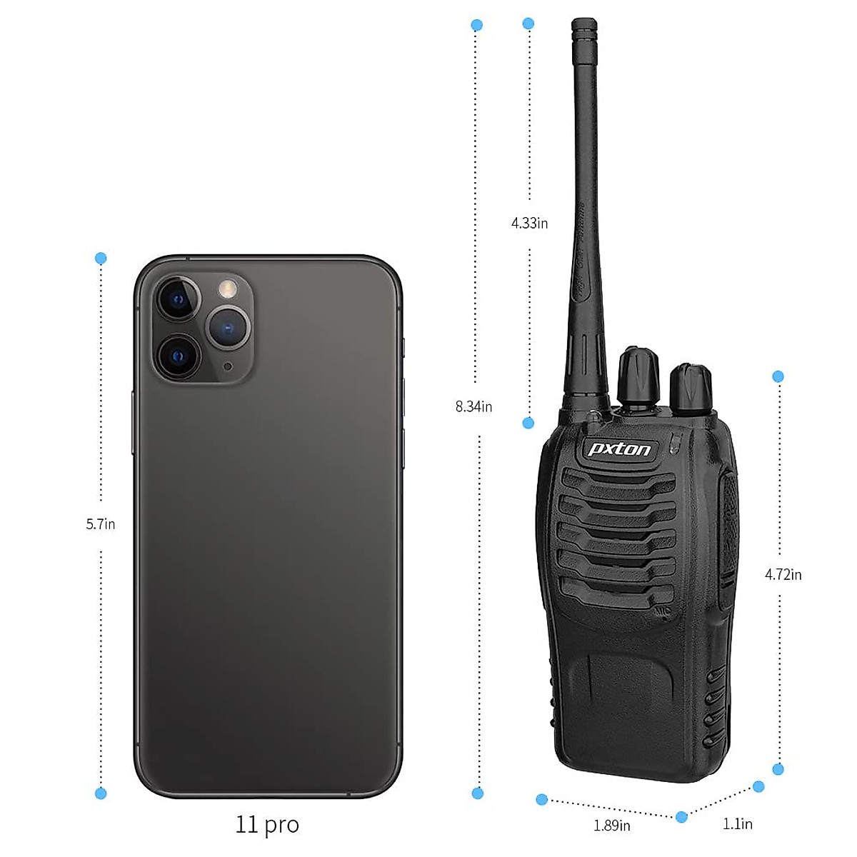 pxton walkie talkies for Adults Long Range with USB Charger and Upgraded Earpieces,Handheld Portable Two Way Radio walkie Talkie Rechargeable Include Li-ion Battery and Flashlight（4 Pack） Black