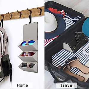 Unaone Sunglasses Organizer Case with 3 Slot Compartments for Multiple Glasses Hanging Organizer Storage Box Travel Glasses Case Storage Portable Sunglasses Storage Case for Women Men