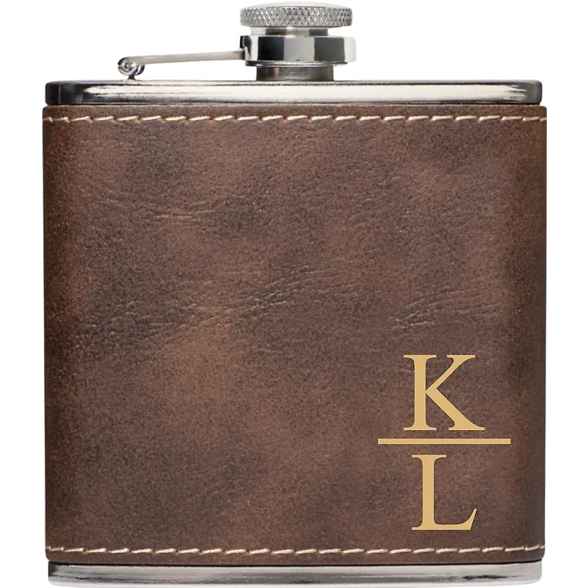 Personalized Flask For Wedding Gift. Customized Flask Gift Set. Engraved Leatherette Flask With Optional Gift Box For Groomsmen Gifts. Engraved Flask (Rustic & Gold)