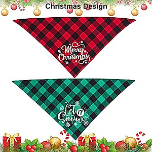 ADOGGYGO 2 Pack Dog Bandana Christmas Classic Buffalo Plaid Dog Scarf Triangle Bibs Kerchief Merry Christmas Pet Bandana for Dogs Pets (Merry Christmas&let it Snow)